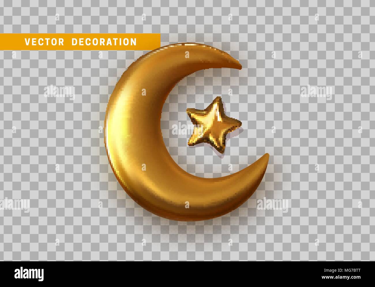 Golden crescent 3d object with transparent background effect. Realistic ...