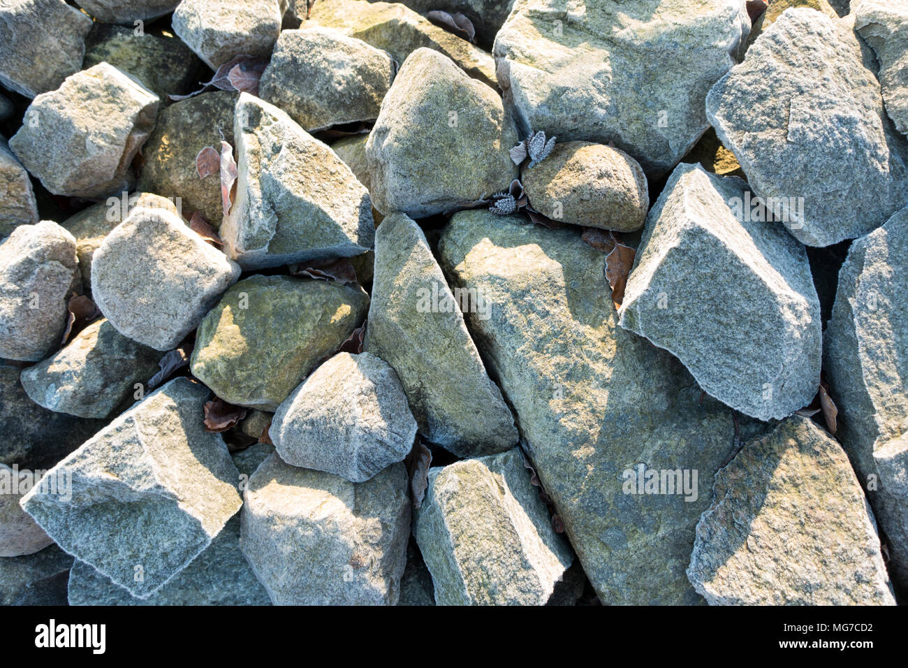 Frost covered stone wall viewed from above Stock Photo - Alamy