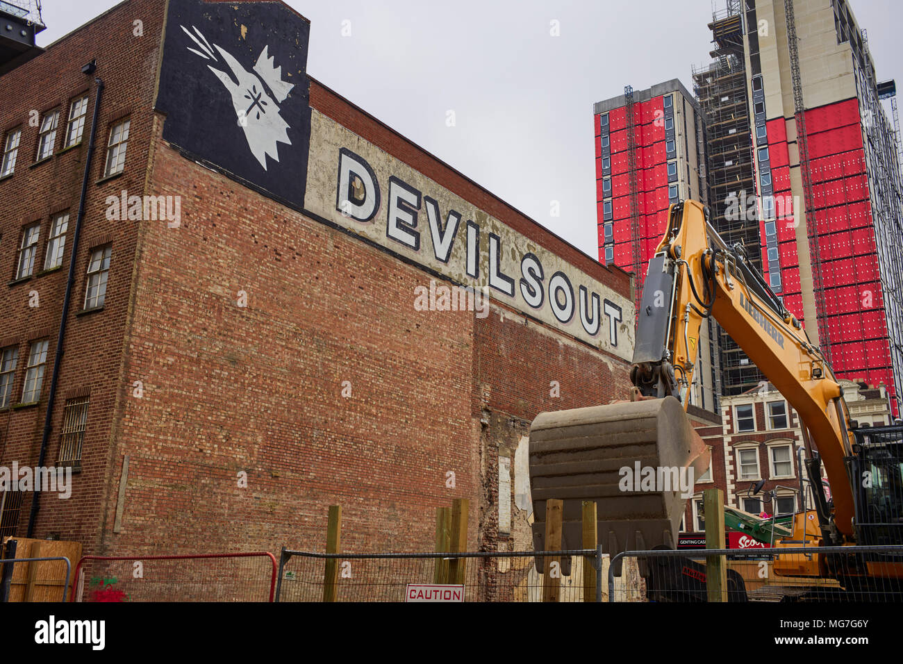 Devils out sign revealed after a building in front of it was being ...