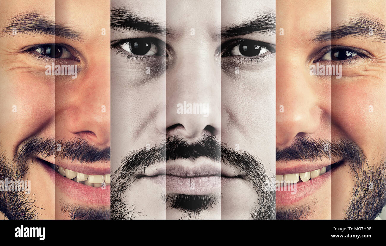 Happy young man hiding real sad emotions Stock Photo - Alamy