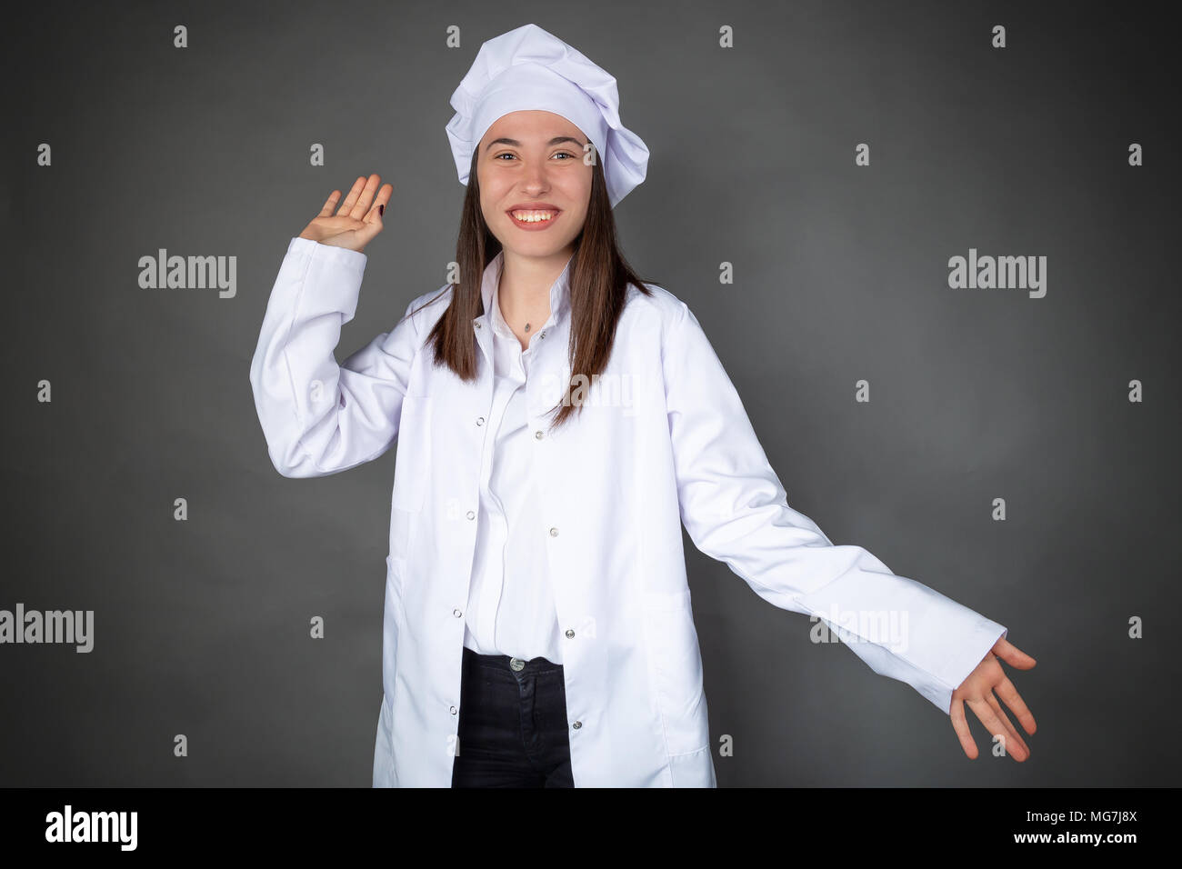 Beautiful Turkish chef posing with very happy and confident Stock Photo ...