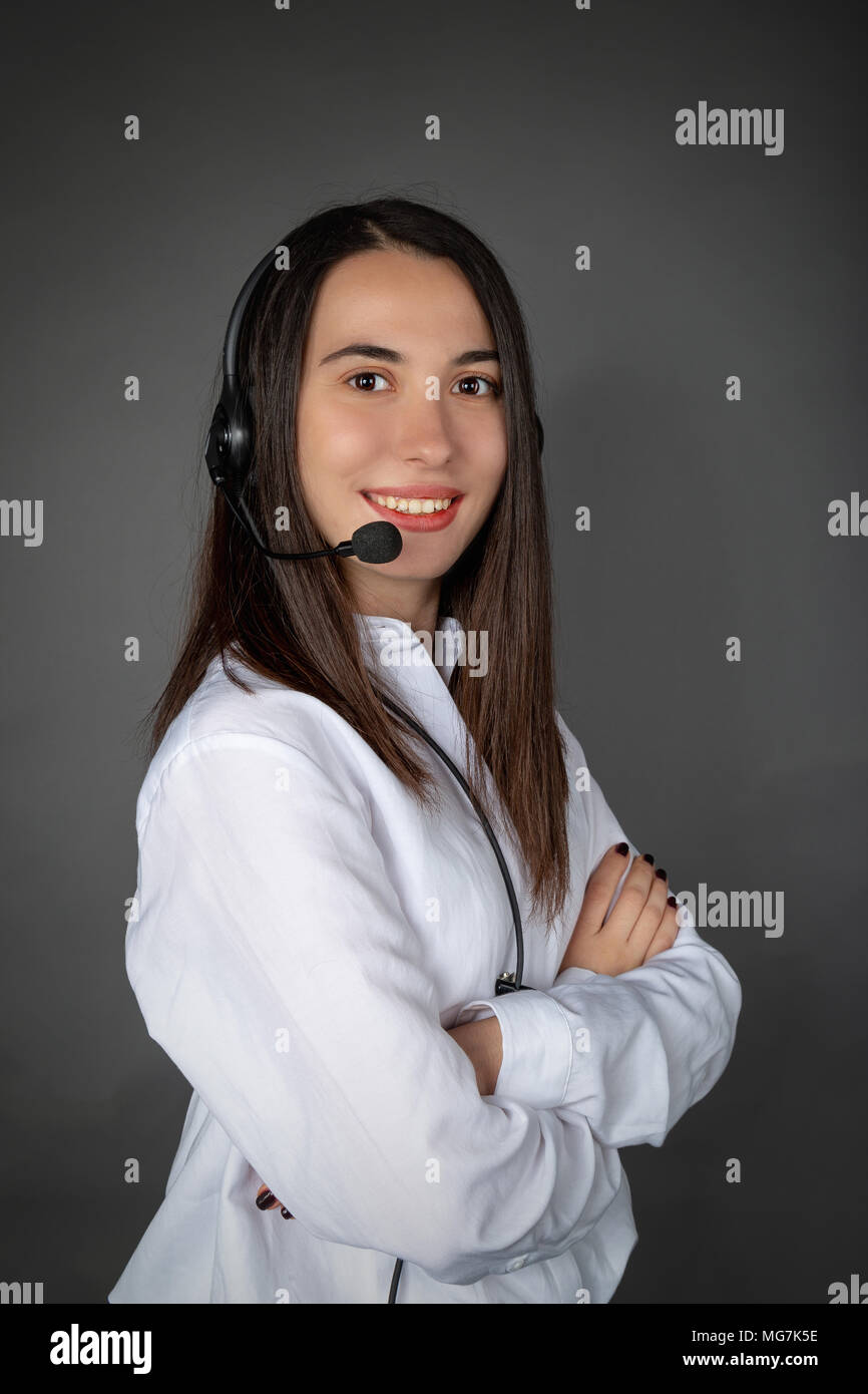 Beautiful smiling Turkish female call center girl on the job Stock ...