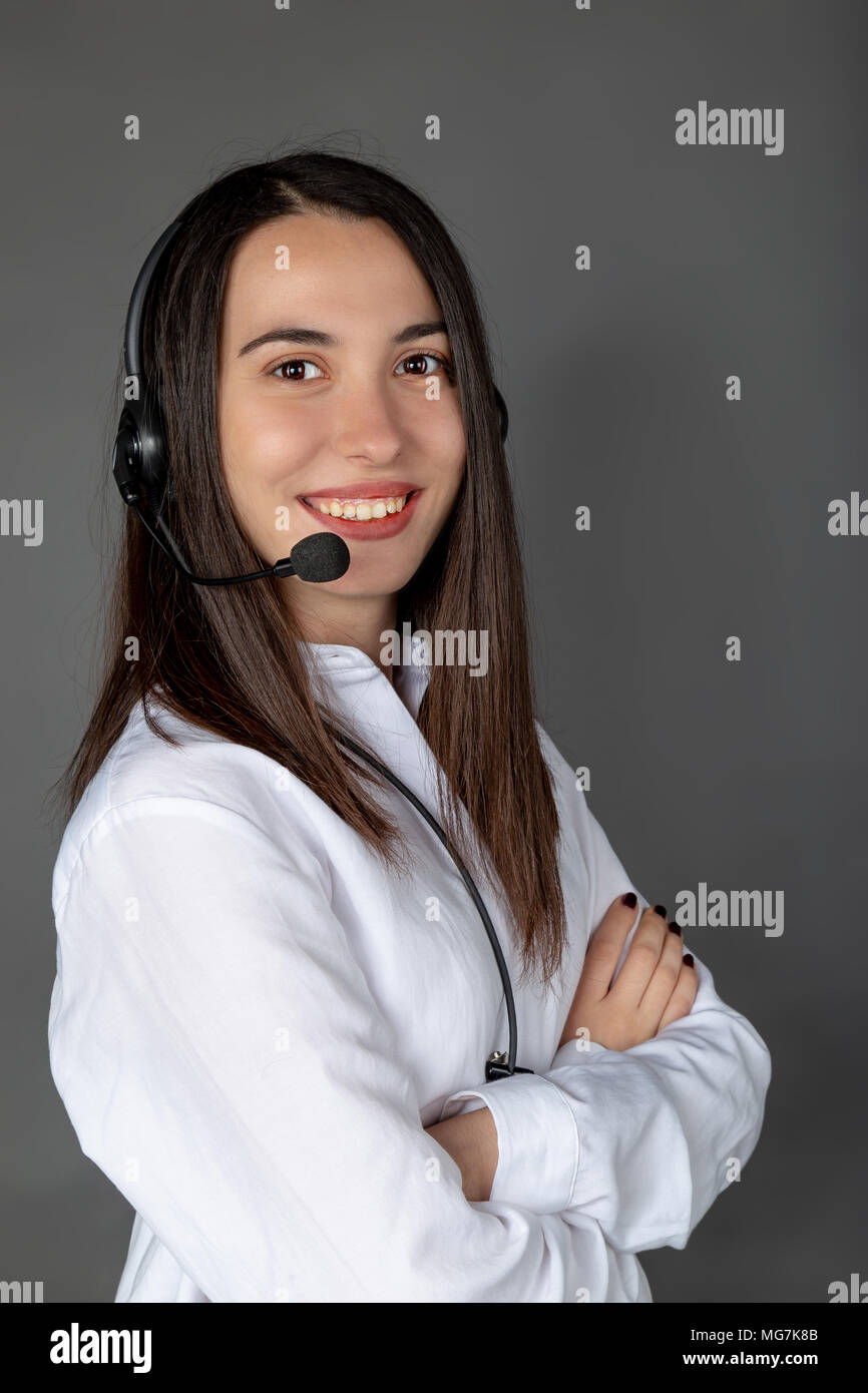Beautiful smiling Turkish female call center girl on the job Stock ...