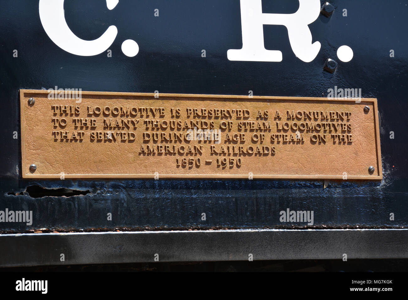Plaque on the boiler of a steam locomotive located at Steamtown ...