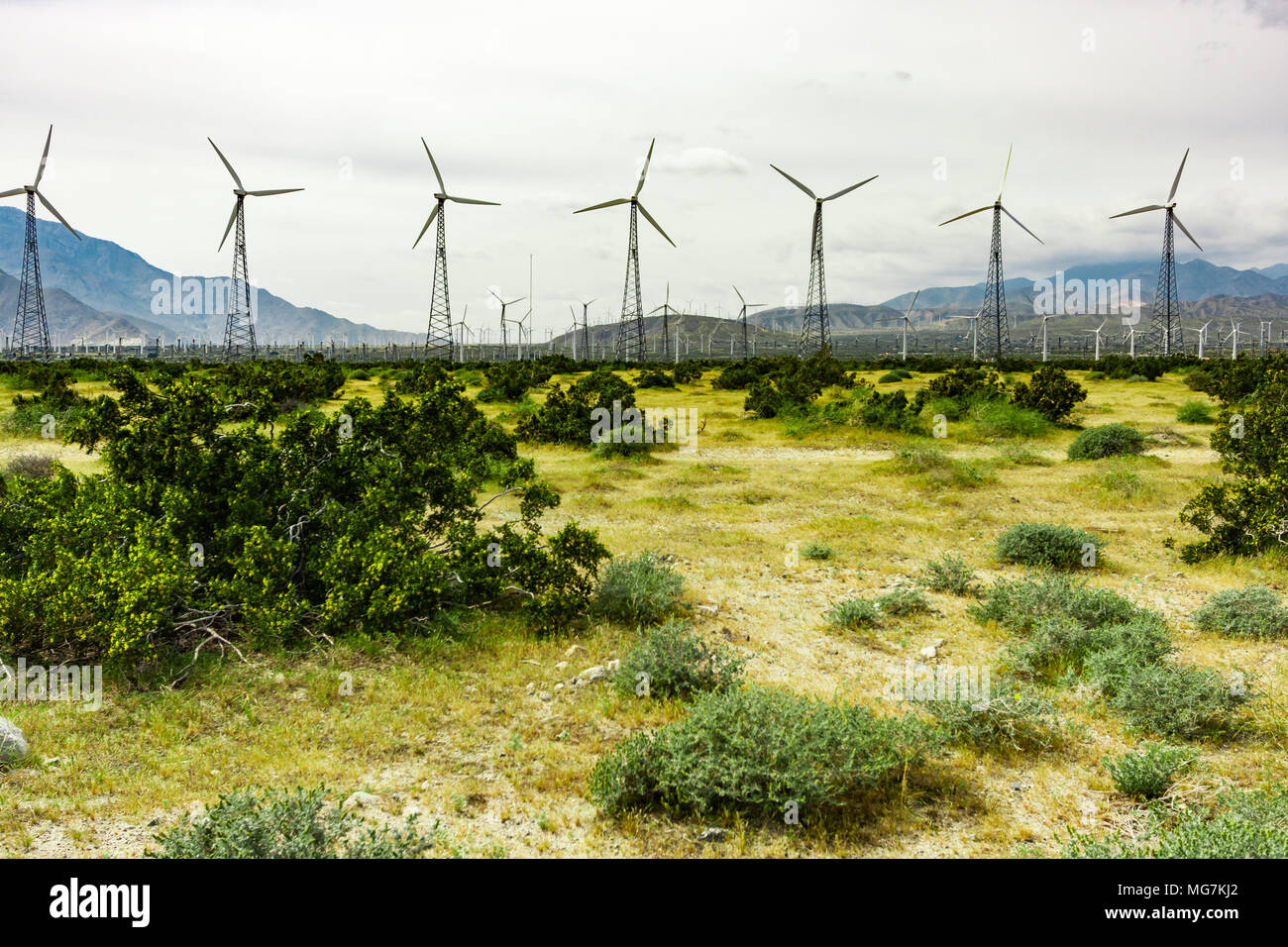 Dramatic wind turbine farm in the desert of california hi-res stock ...