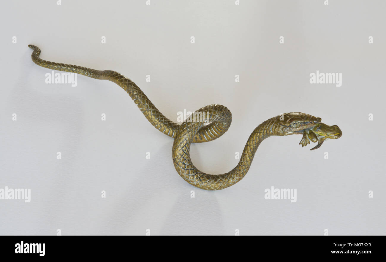 Cold Painted Bronze Snake with a Frog Stock Photo - Alamy