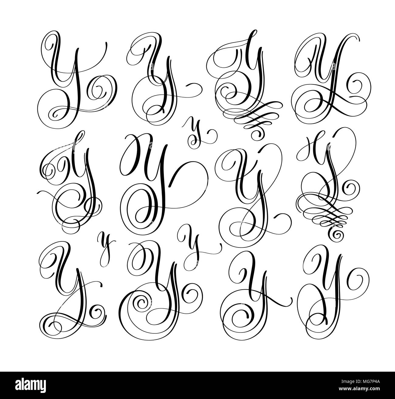 calligraphy lettering script font y set, hand written Stock Vector Image & Art - Alamy