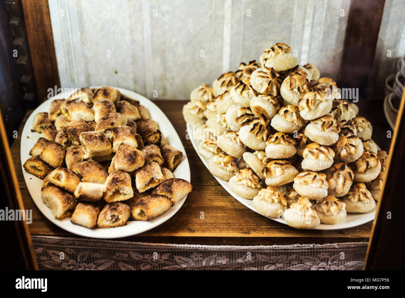 Assortment of traditional Sicilian almond candies in the shop window of ...