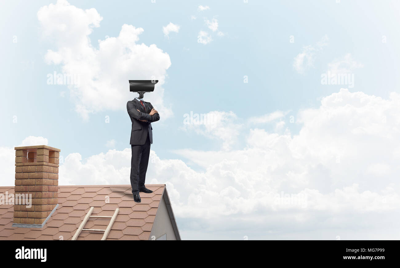 Concept of security and privacy protection with camera headed man Stock ...