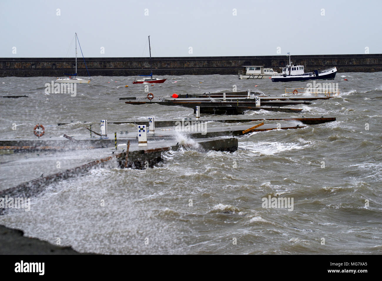 Holyhead Marina Wrecked by storm Stock Photo - Alamy