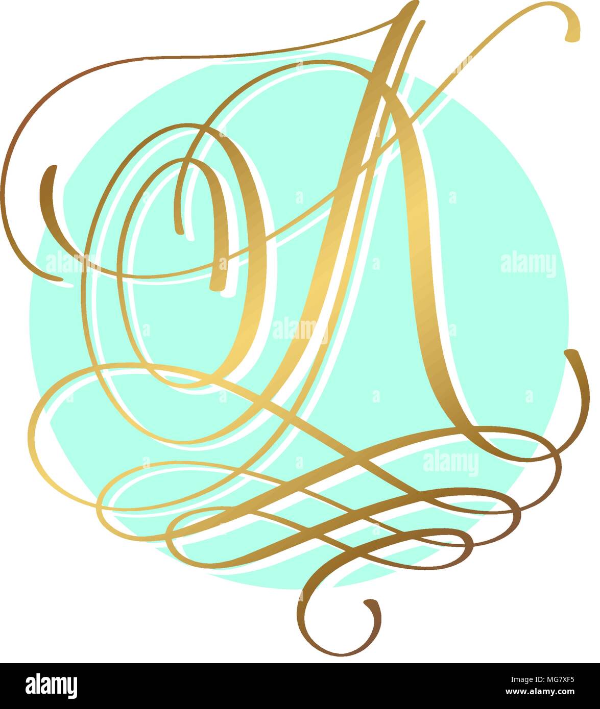 gold calligraphy letter on circle blue background Stock Vector Image ...