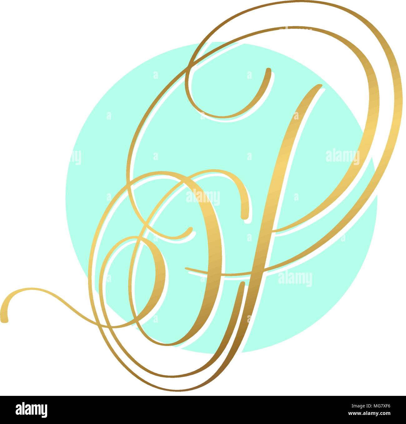 gold calligraphy letter on circle blue background Stock Vector Image ...