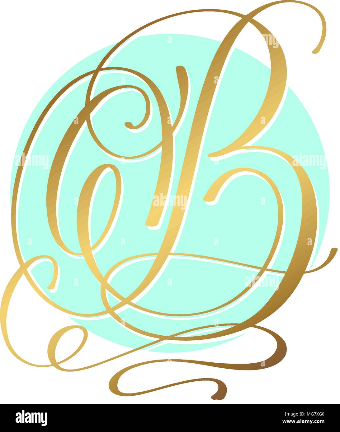 gold calligraphy letter on circle blue background Stock Vector Image ...