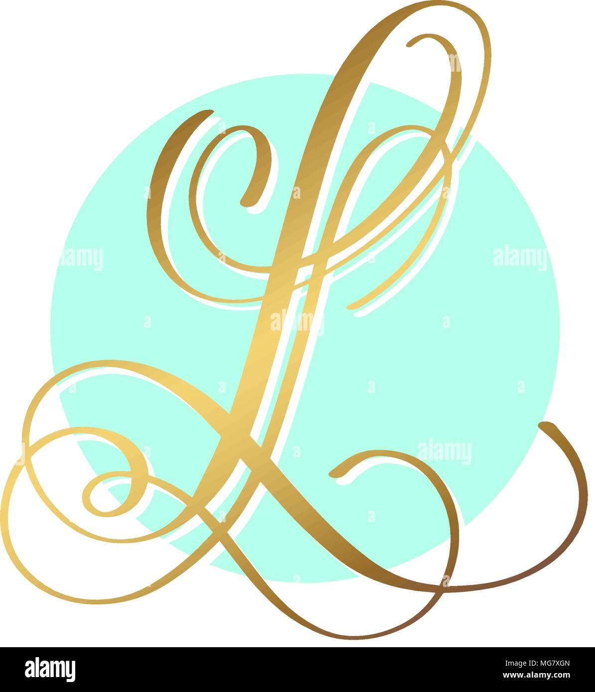 gold calligraphy letter on circle blue background Stock Vector Image ...