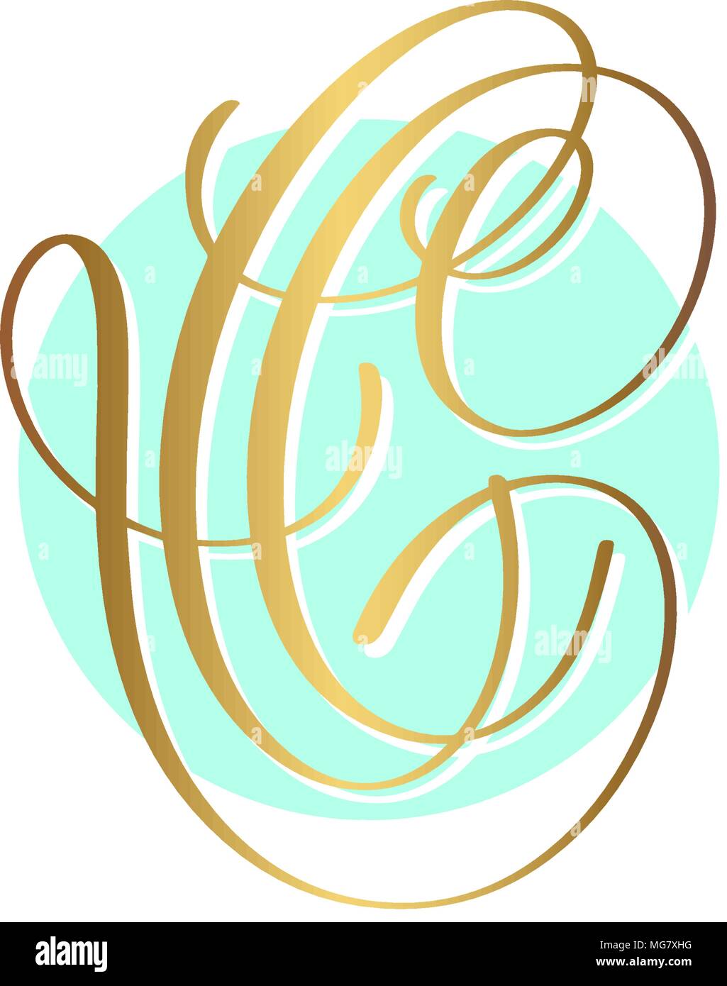 gold calligraphy letter on circle blue background Stock Vector Image ...