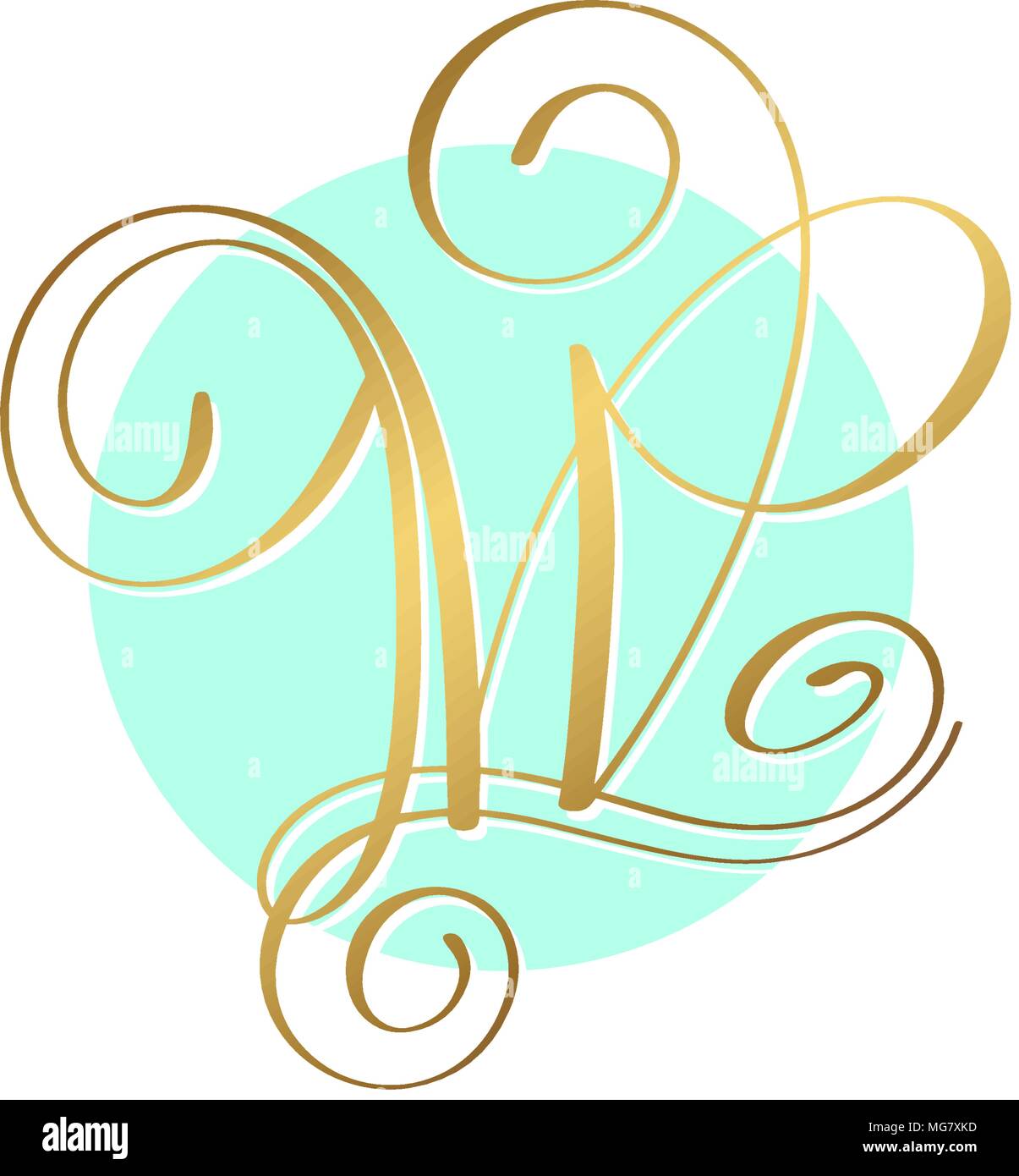 gold calligraphy letter on circle blue background Stock Vector Image ...