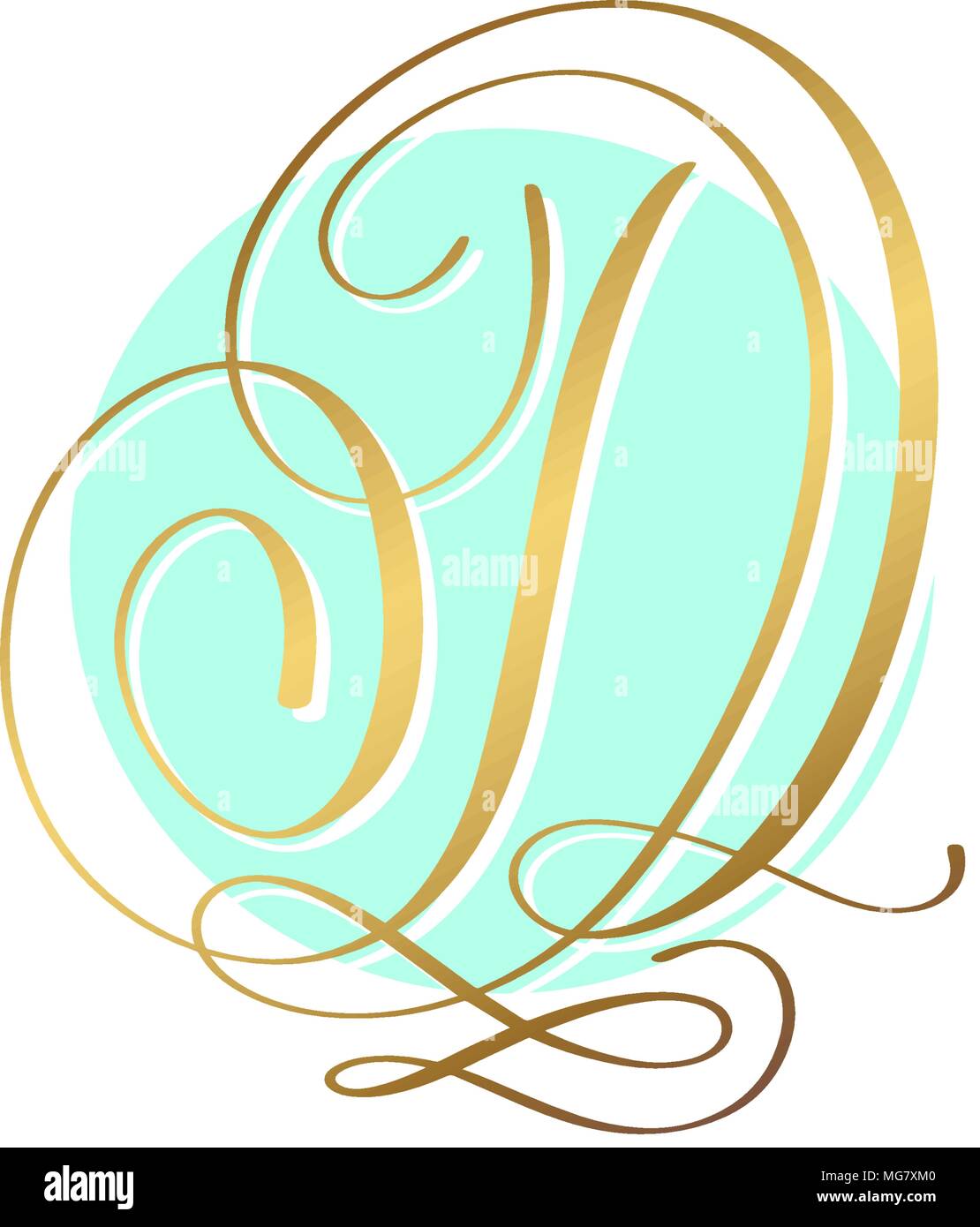 gold calligraphy letter on circle blue background Stock Vector Image ...