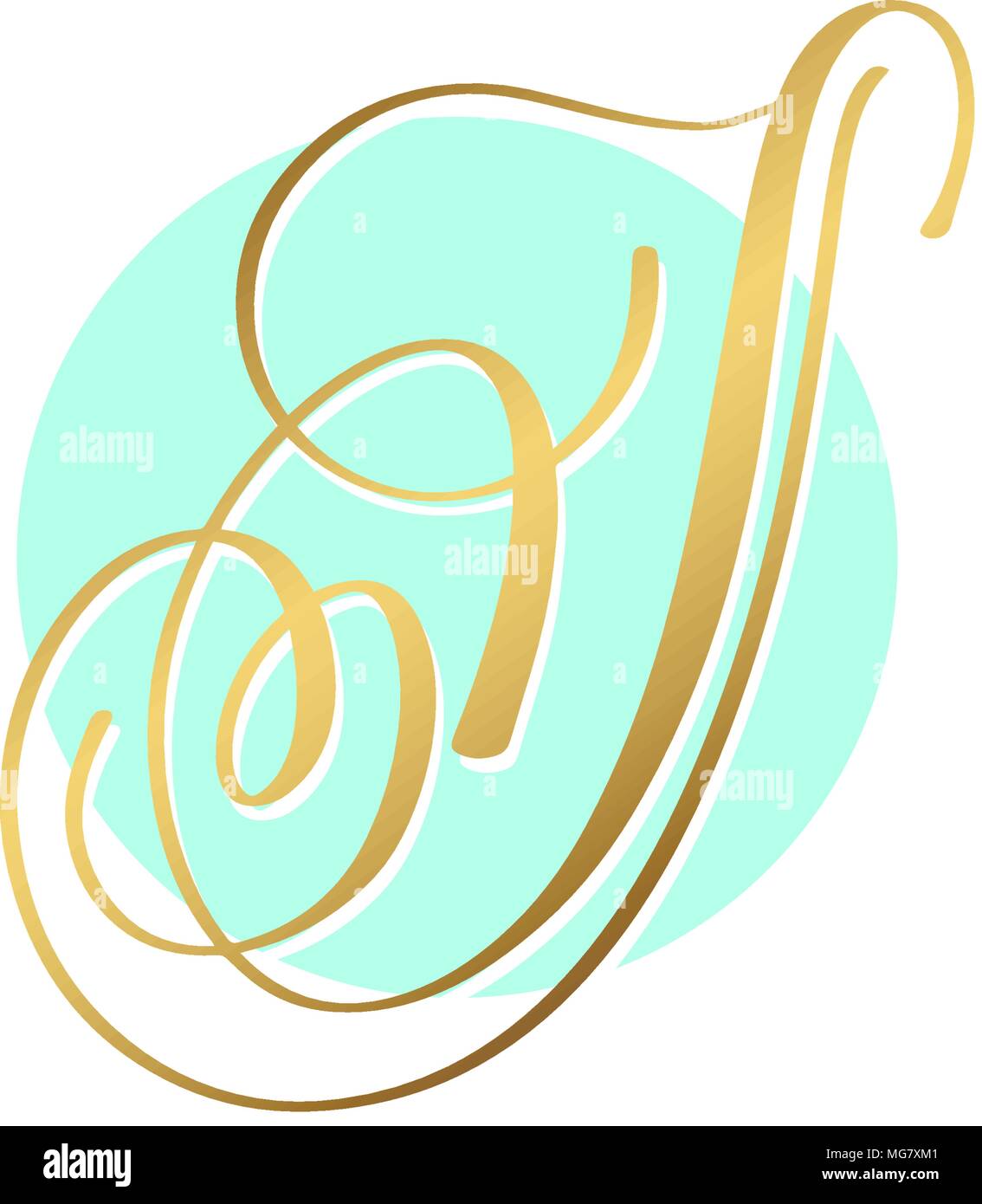 gold calligraphy letter on circle blue background Stock Vector Image ...