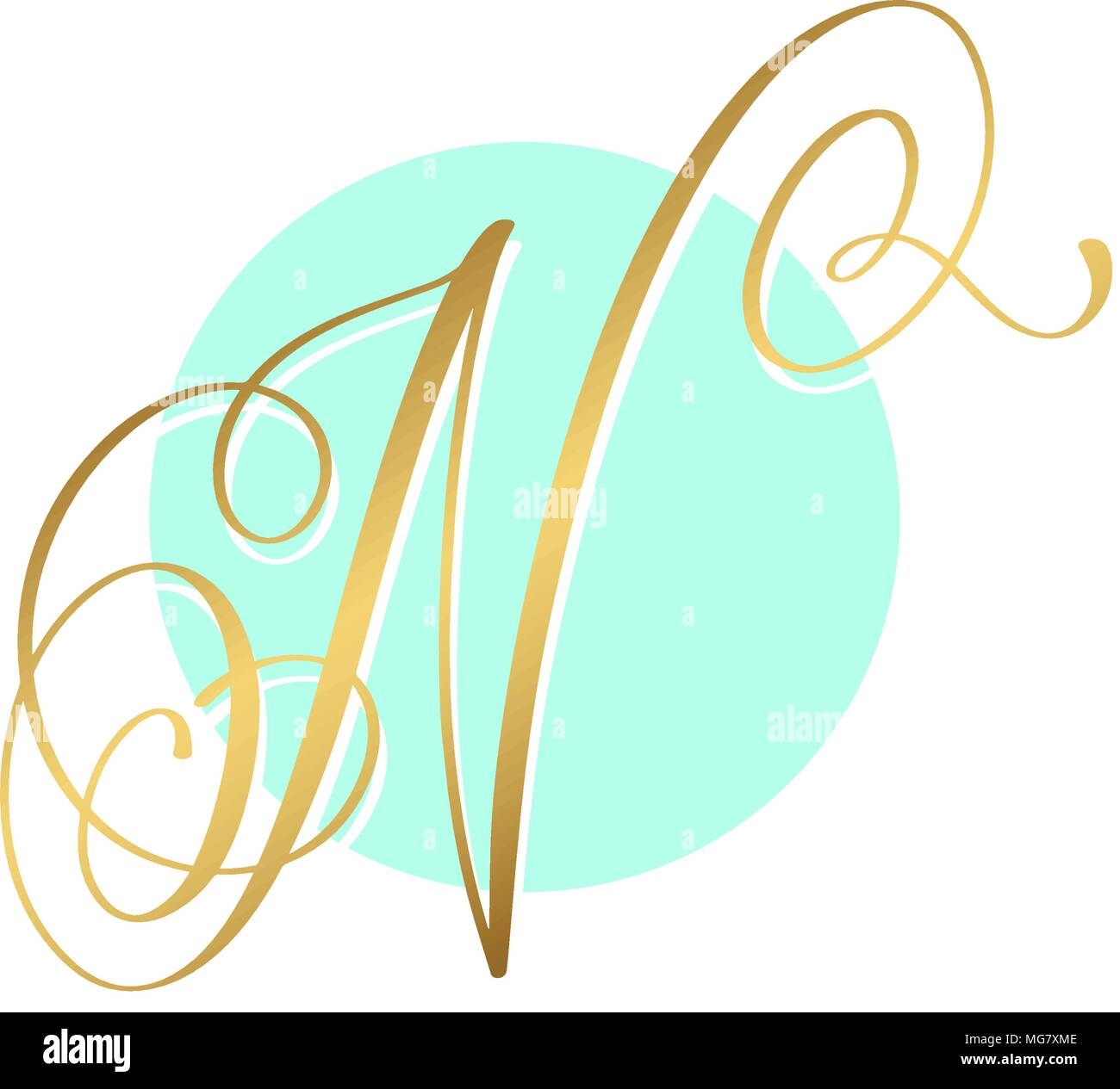 gold calligraphy letter on circle blue background Stock Vector Image ...