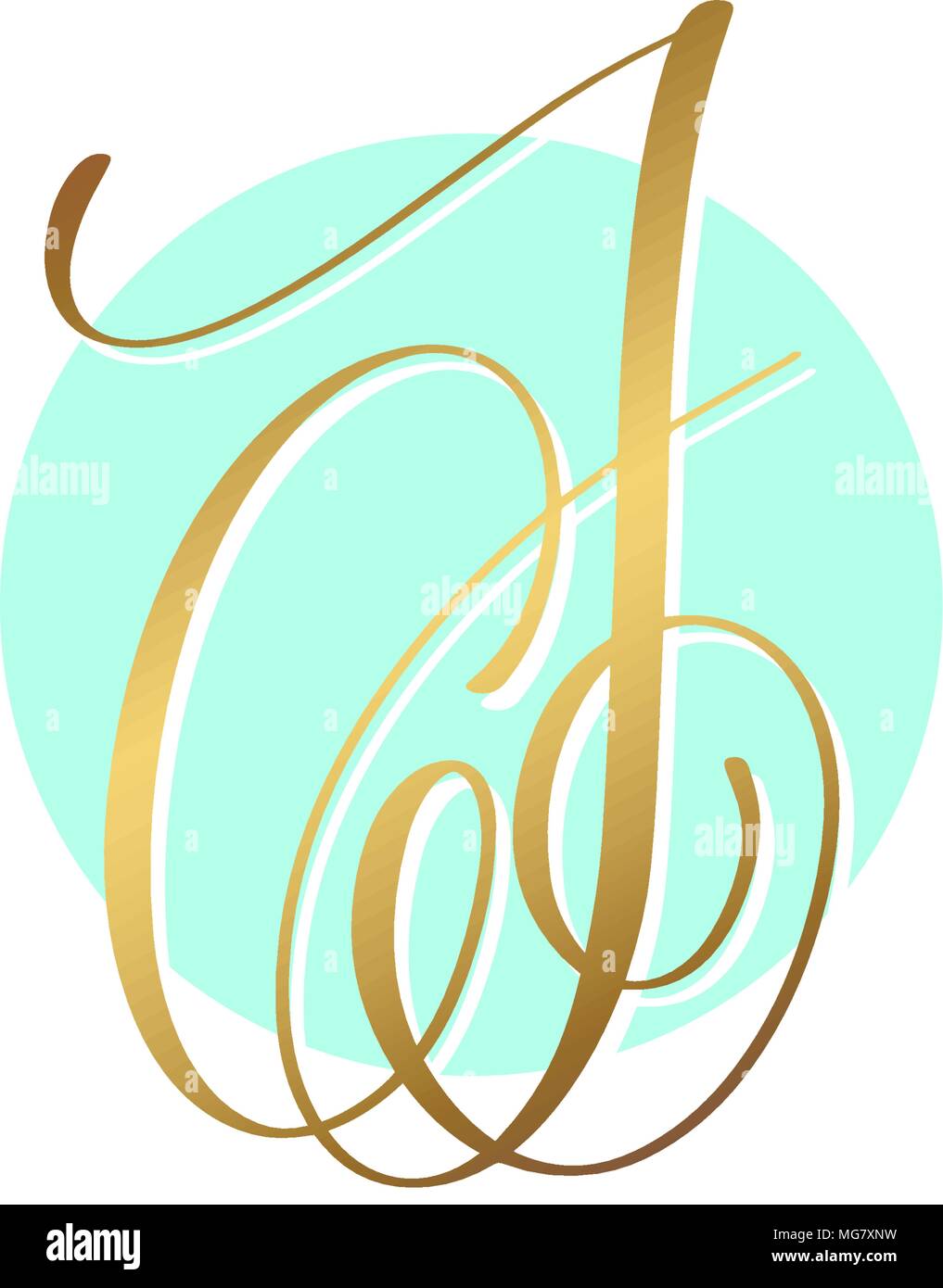 gold calligraphy letter on circle blue background Stock Vector Image ...
