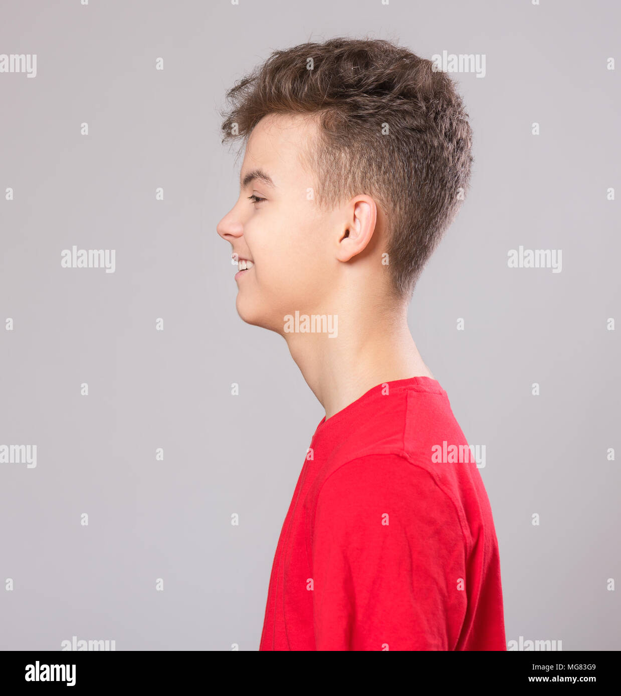Close up profile emotional portrait of caucasian teen boy. Handsome ...