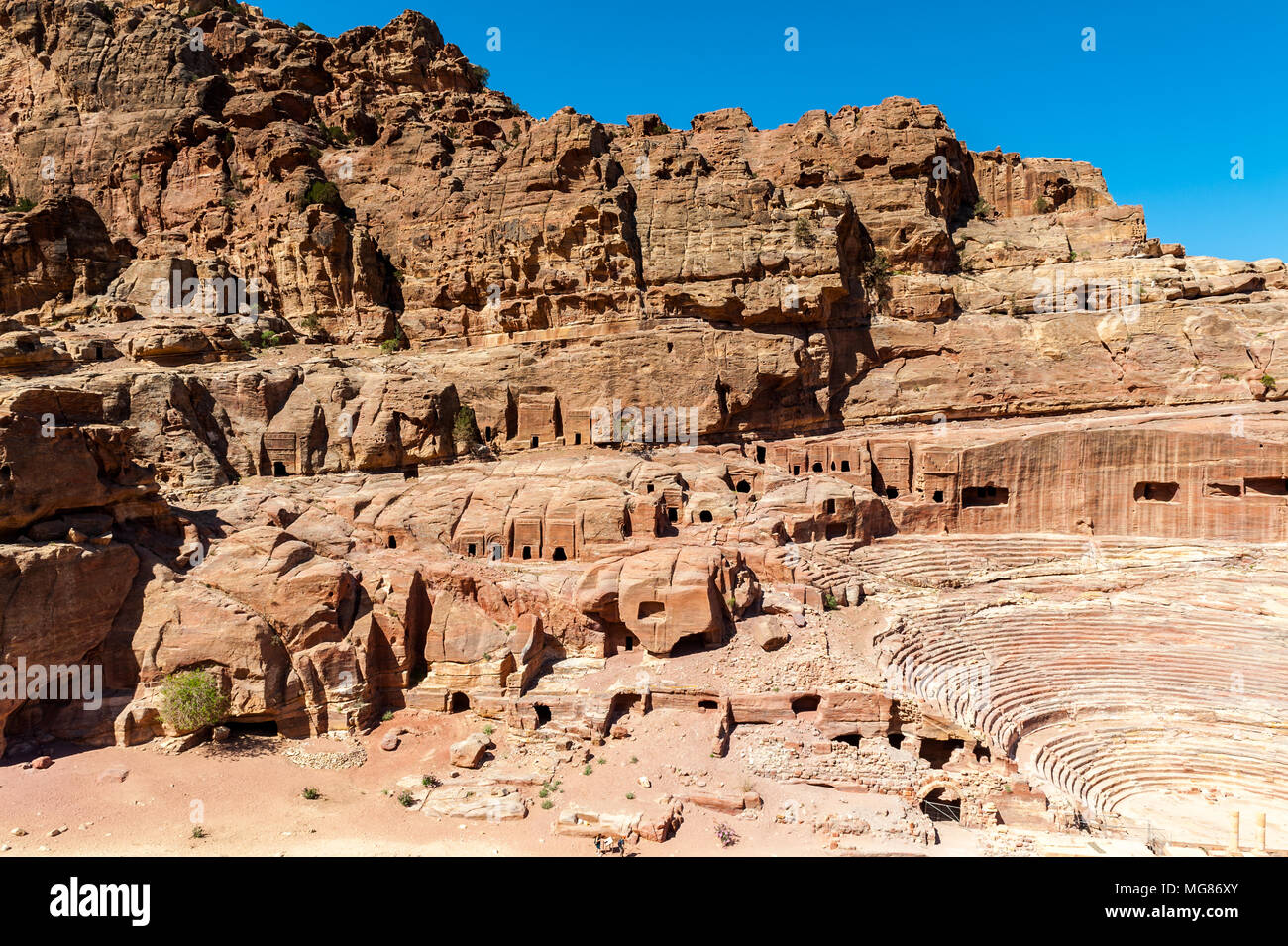 Ancient theater in Petra (Rose City), Jordan. Petra is one of the New ...