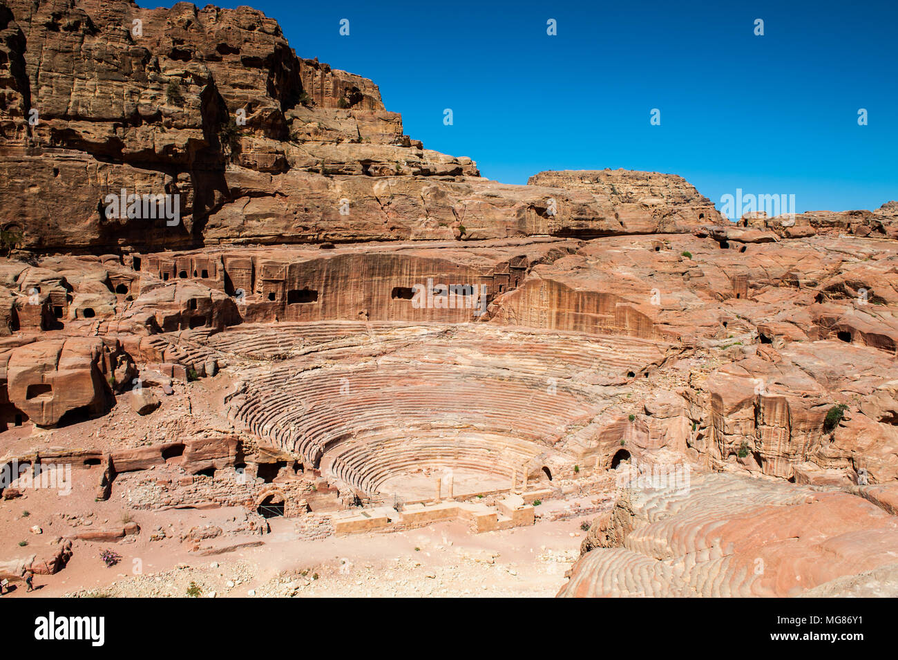 Ancient theater in Petra (Rose City), Jordan. Petra is one of the New ...