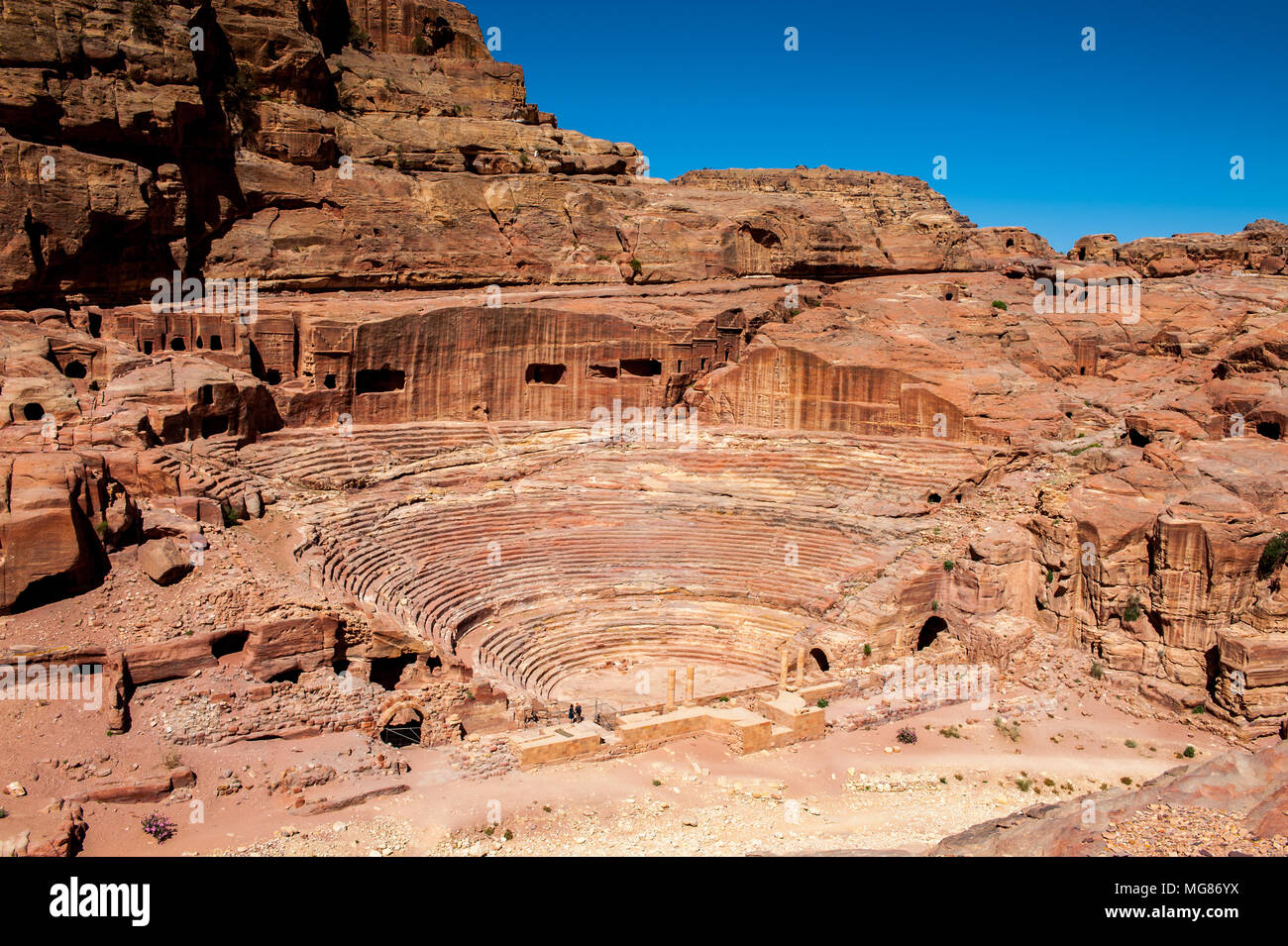 Ancient theater in Petra (Rose City), Jordan. Petra is one of the New ...