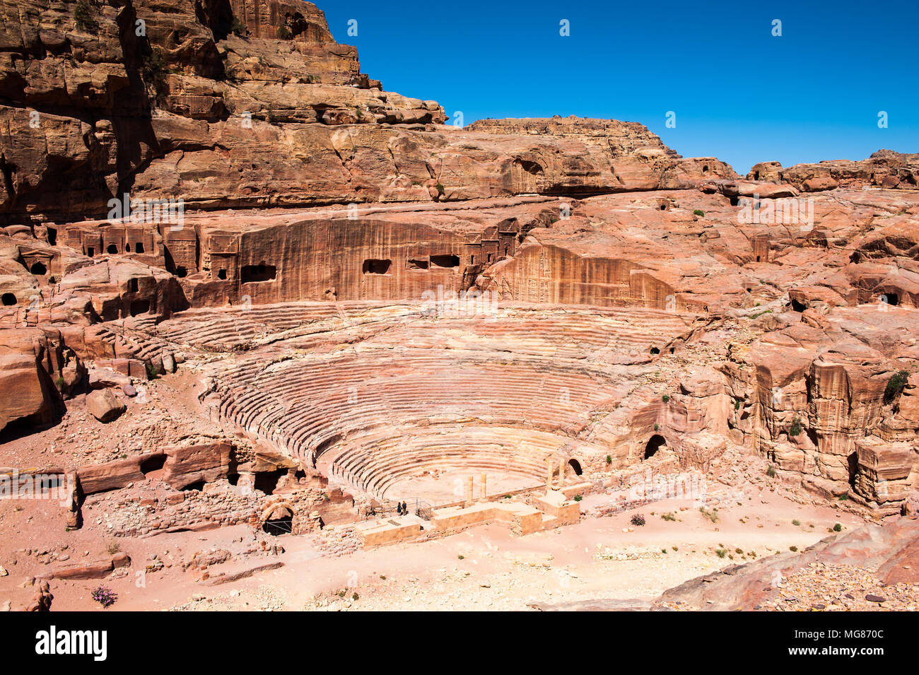 Ancient theater in Petra (Rose City), Jordan. Petra is one of the New ...