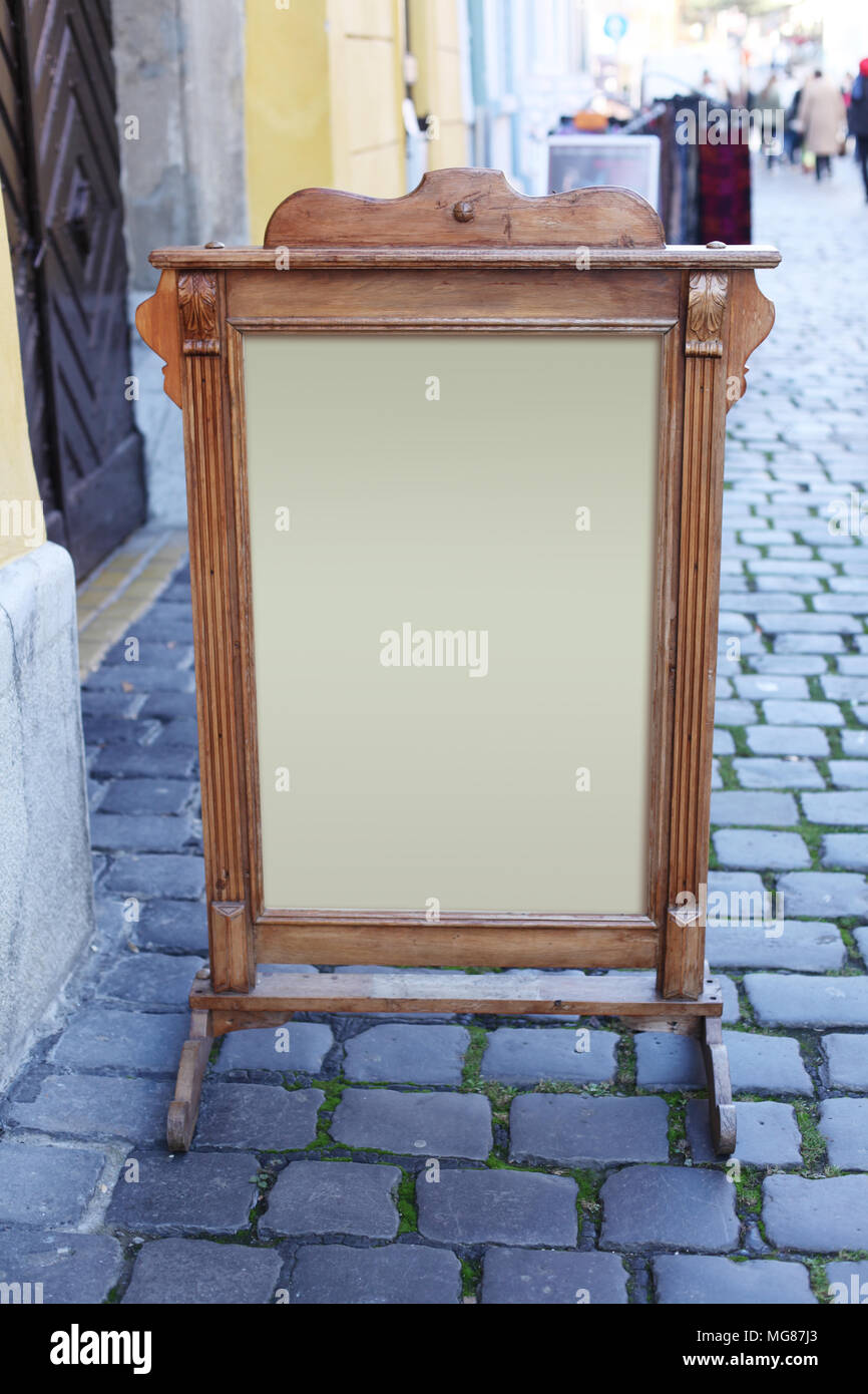 wood menu board on a street cafe or restaurant Stock Photo - Alamy