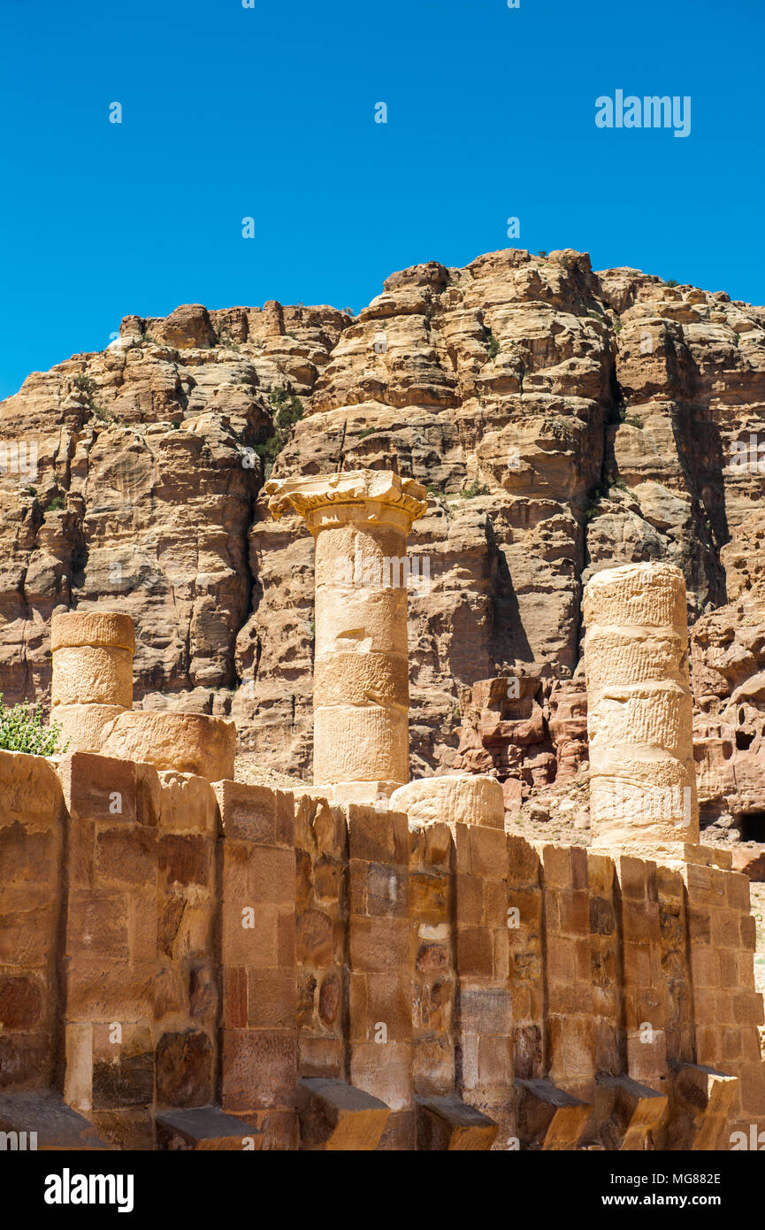 Roman columns of the Great temple complex in Petra (Rose City), Jordan ...