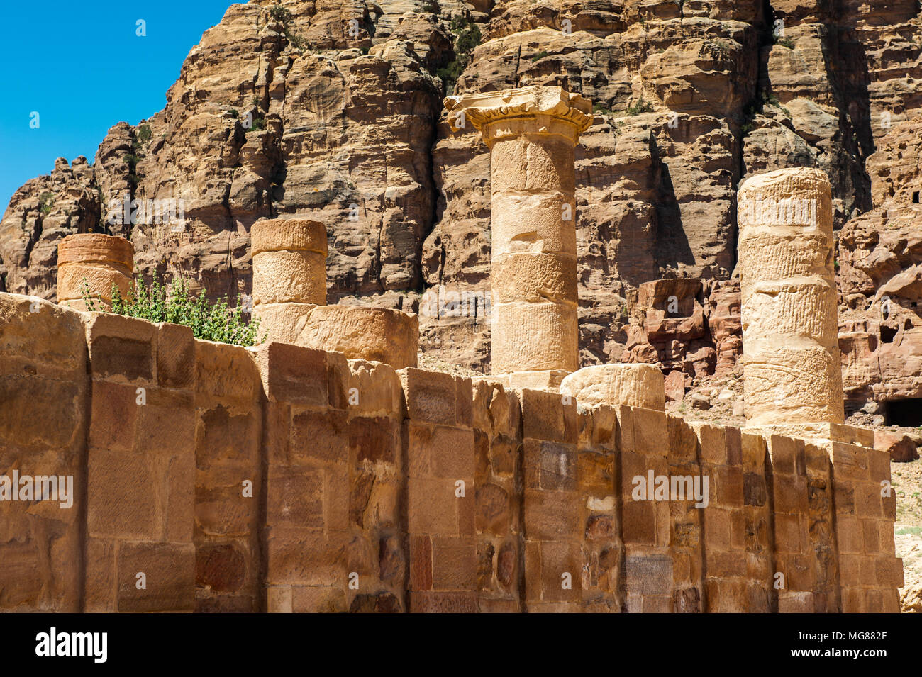 Roman columns of the Great temple complex in Petra (Rose City), Jordan ...