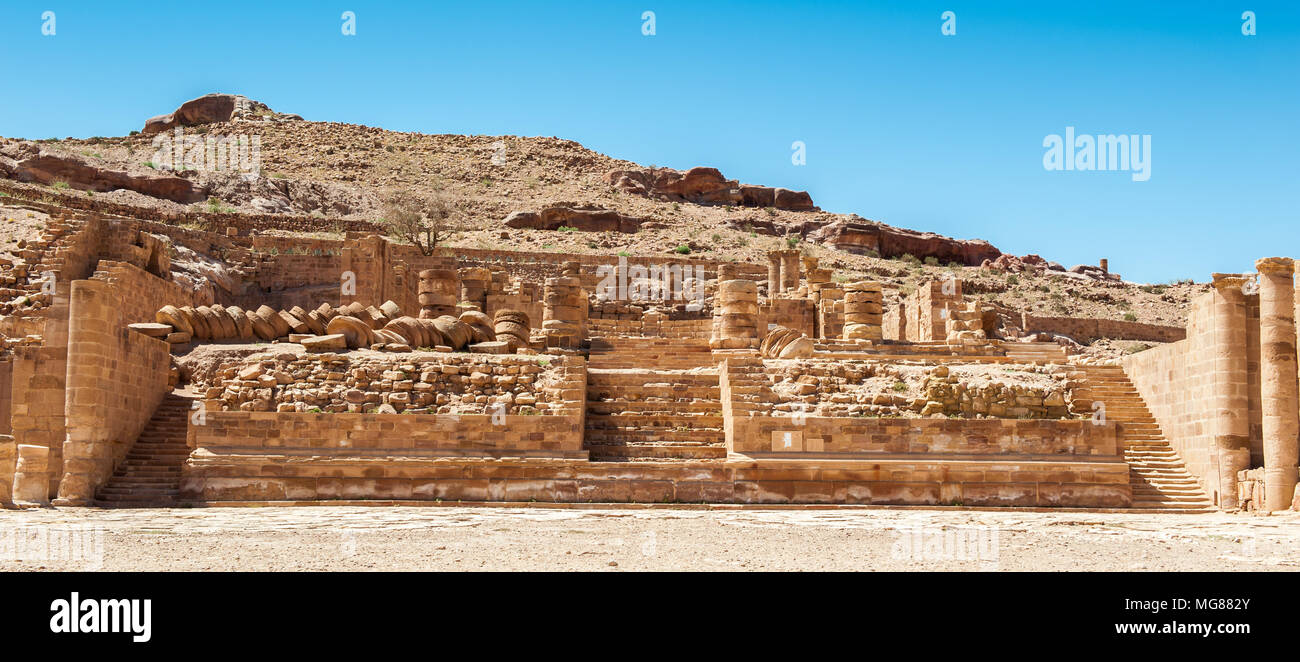 Roman columns of the Great temple complex in Petra (Rose City), Jordan ...