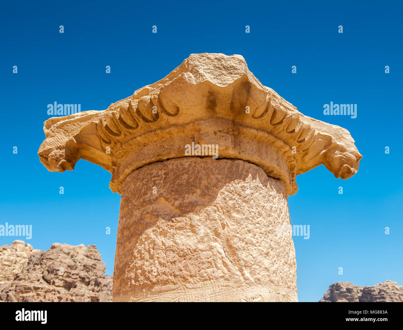 Roman columns of the Great temple complex in Petra (Rose City), Jordan ...