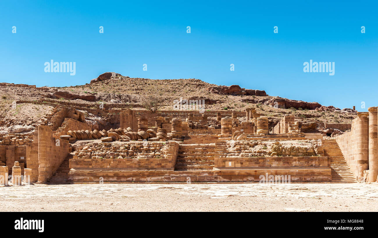 Roman columns of the Great temple complex in Petra (Rose City), Jordan ...