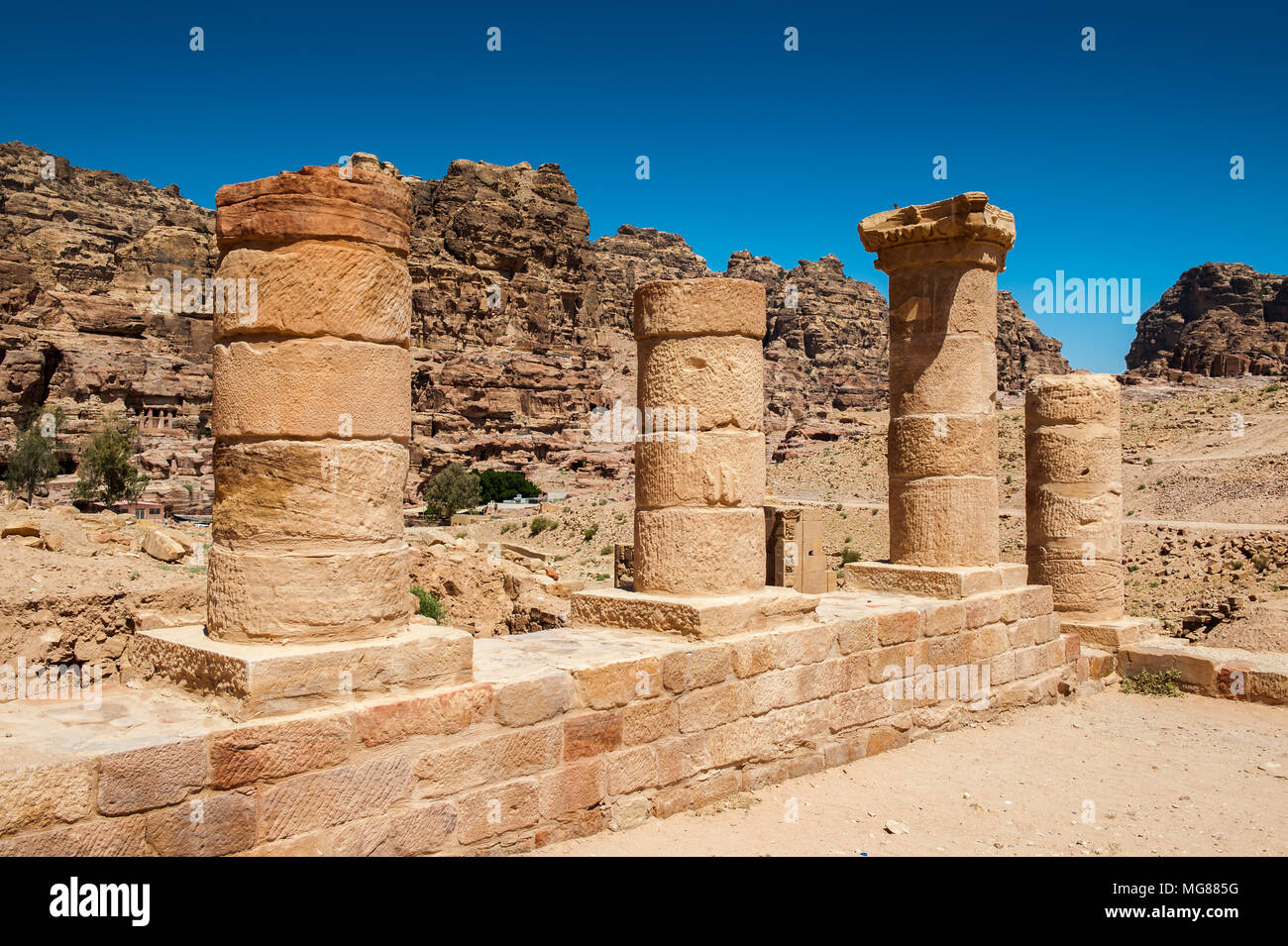 Roman columns of the Great temple complex in Petra (Rose City), Jordan ...