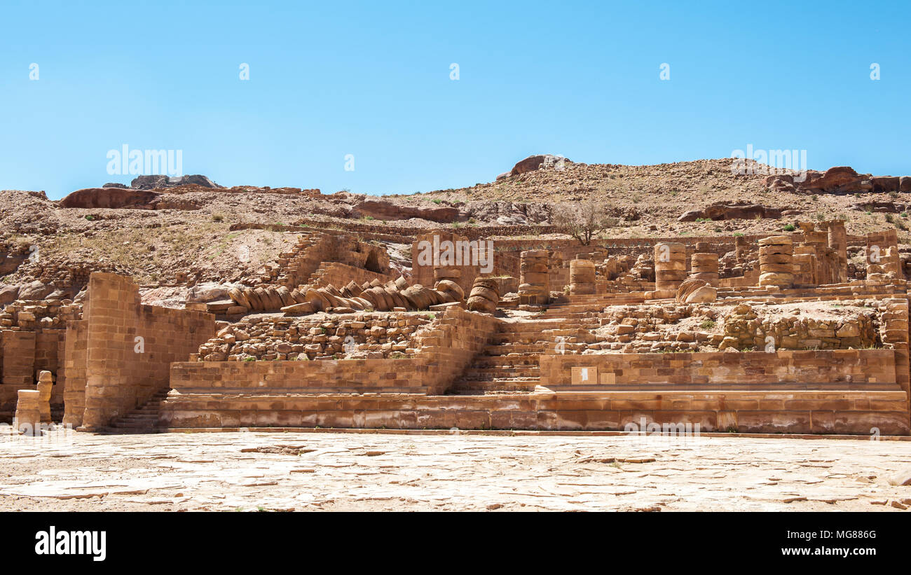 Roman columns of the Great temple complex in Petra (Rose City), Jordan ...