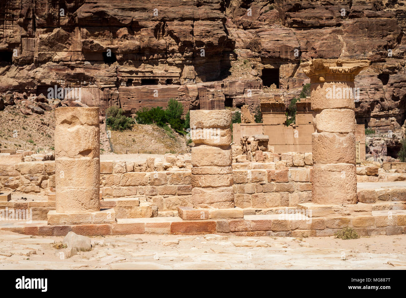 Roman columns of the Great temple complex in Petra (Rose City), Jordan ...