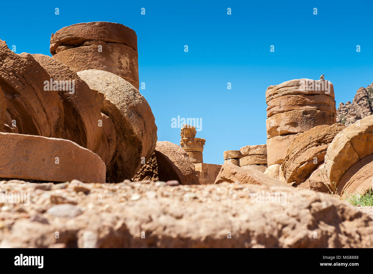 Roman columns of the Great temple complex in Petra (Rose City), Jordan ...