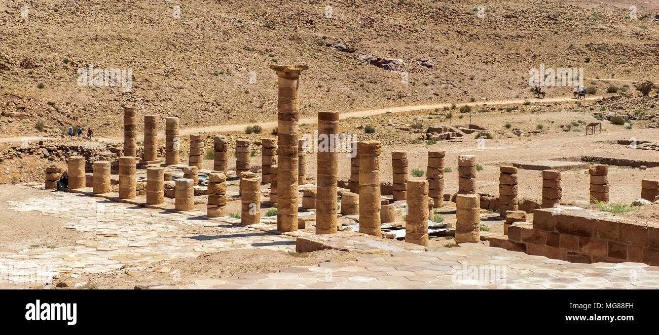 Roman columns of the Great temple complex in Petra (Rose City), Jordan ...