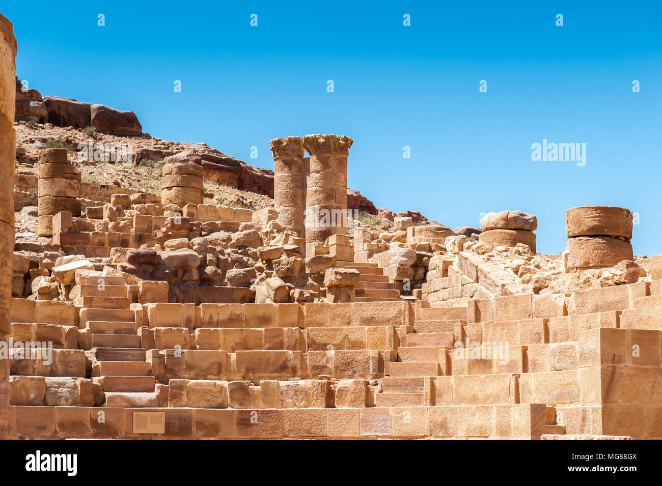 Roman columns of the Great temple complex in Petra (Rose City), Jordan ...