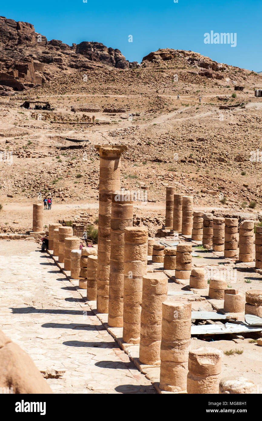 Roman columns of the Great temple complex in Petra (Rose City), Jordan ...