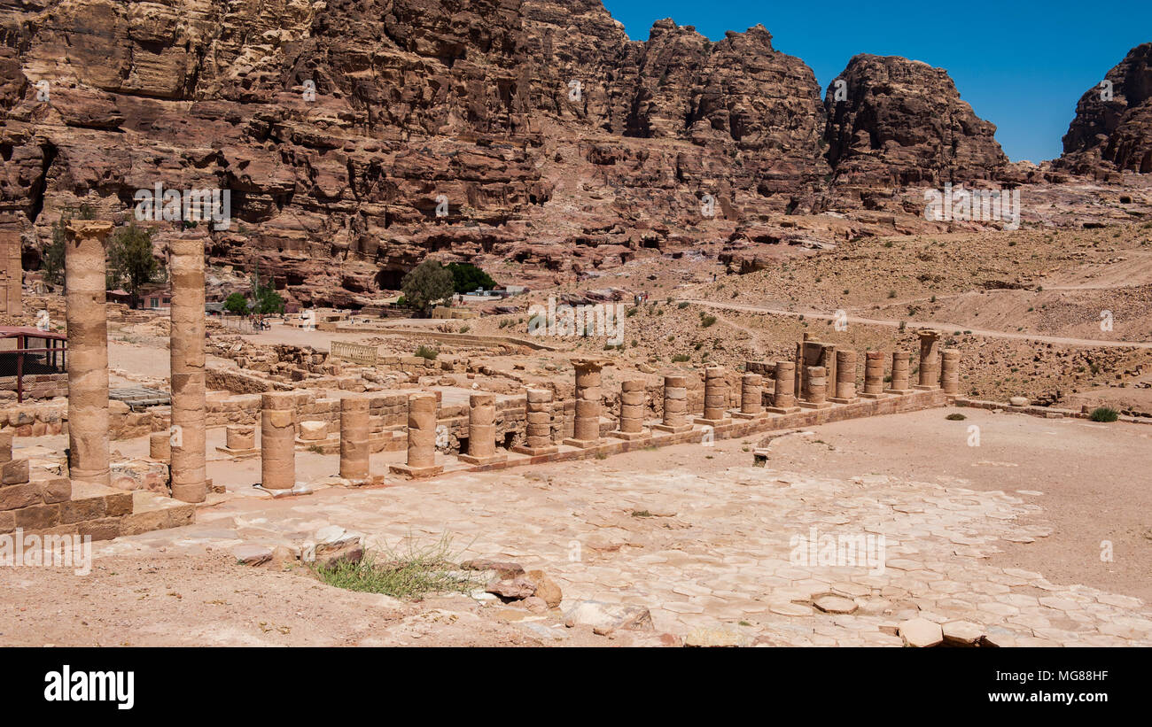Roman columns of the Great temple complex in Petra (Rose City), Jordan ...