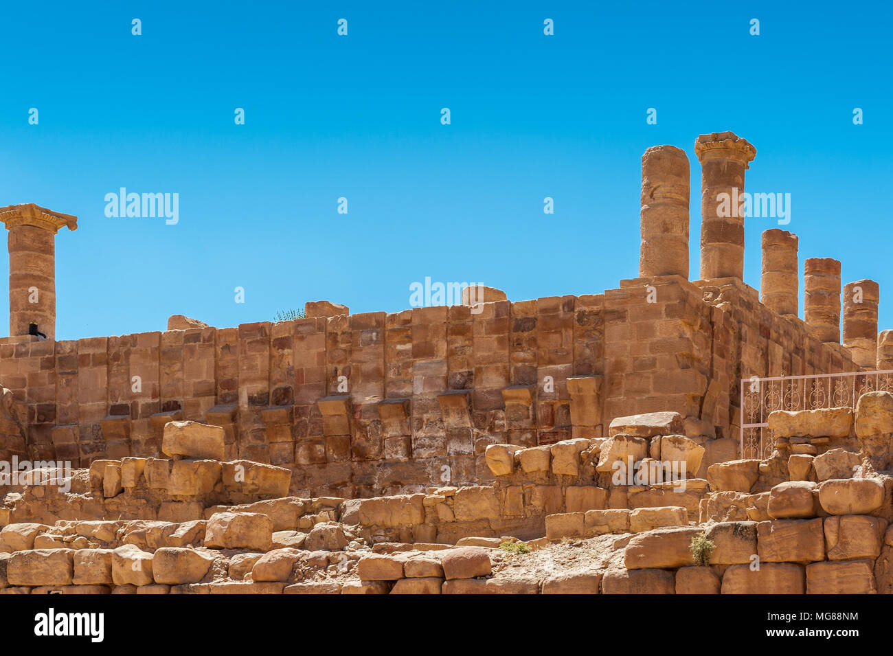 Roman columns of the Great temple complex in Petra (Rose City), Jordan ...