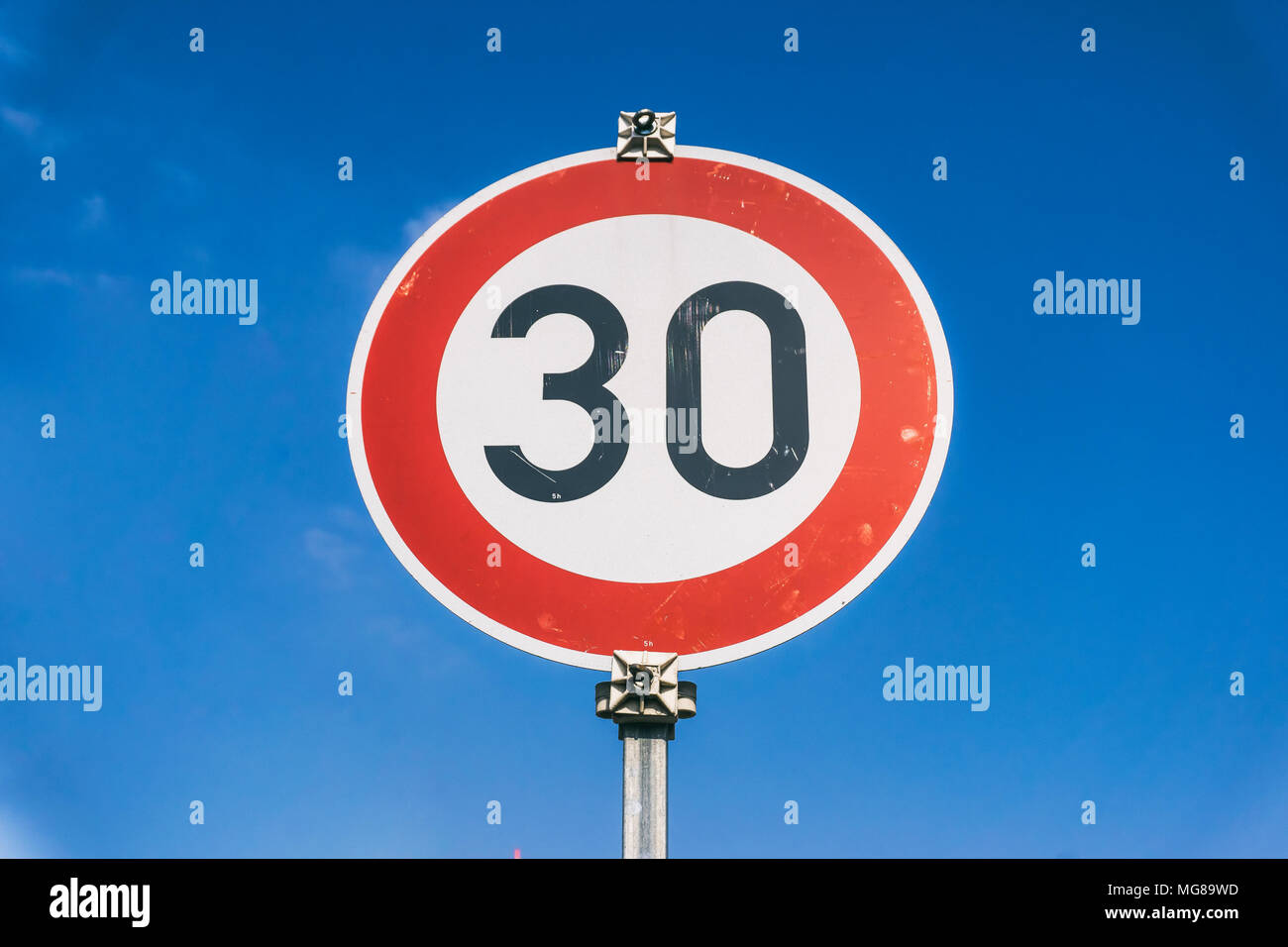Close-up of speed limit 30 traffic sign Stock Photo - Alamy