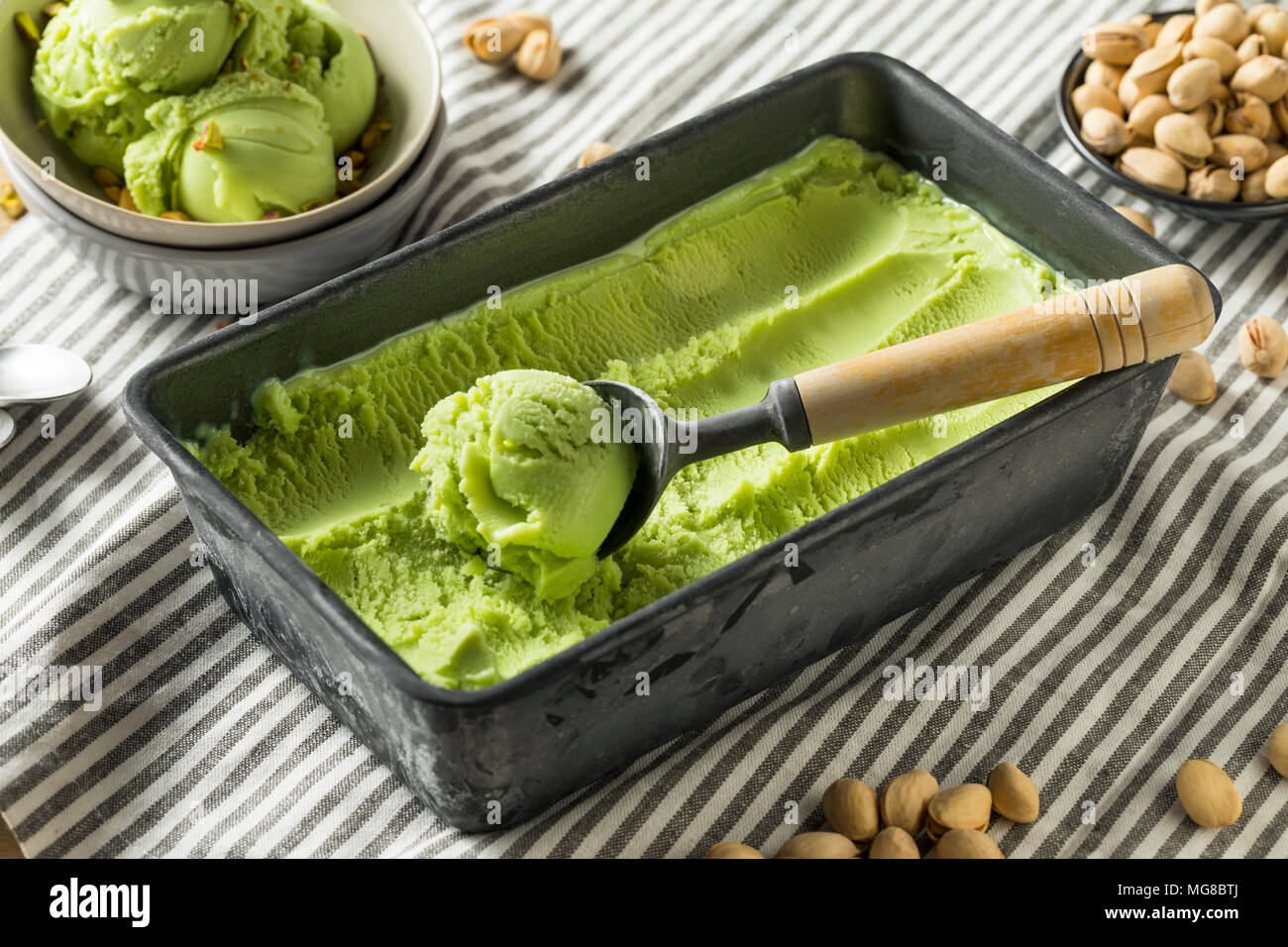 Homemade Green Pistachio Ice Cream Ready to Eat Stock Photo - Alamy