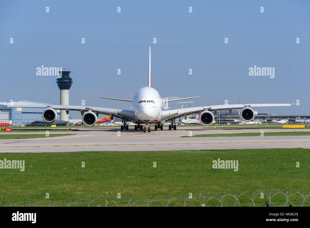 MANCHESTER, UNITED KINGDOM - APRIL 21st, 2018: Emirates Airbus A380 ...