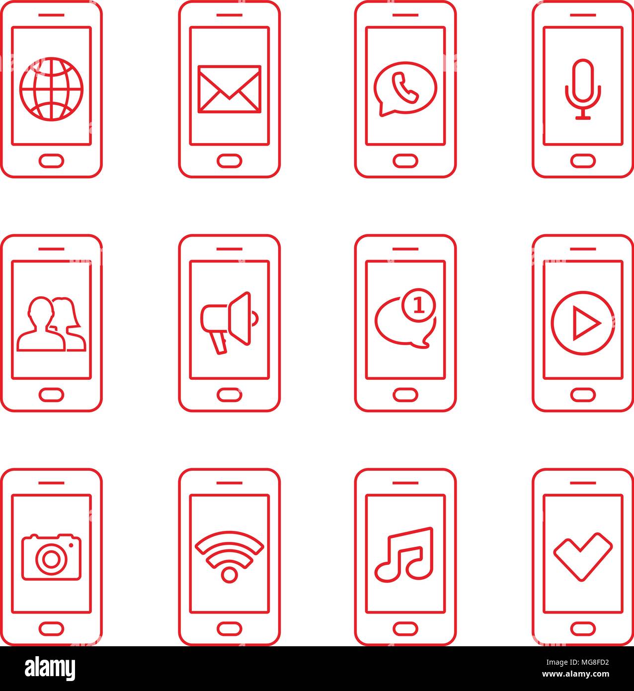 Set of mobile phone icons in modern thin line style. Universal ...