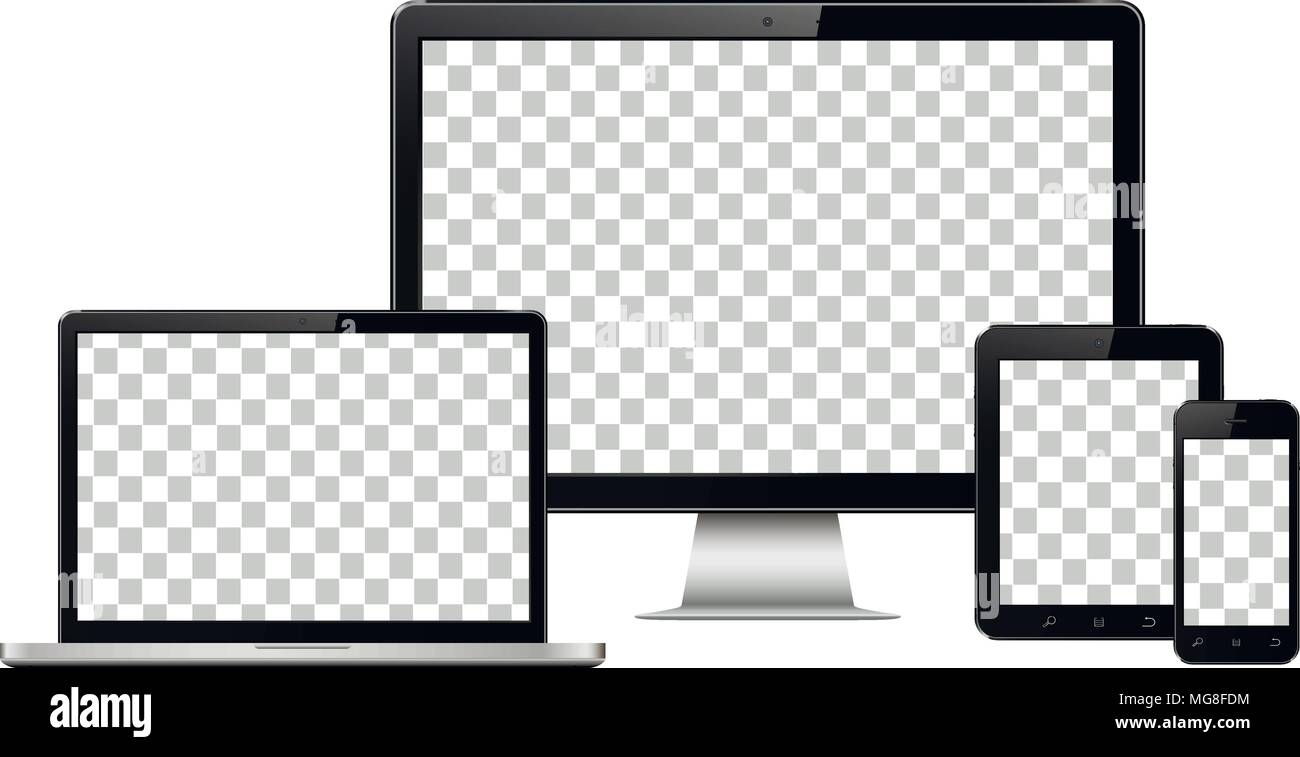 Modern digital devices with transparent screen isolated on white ...