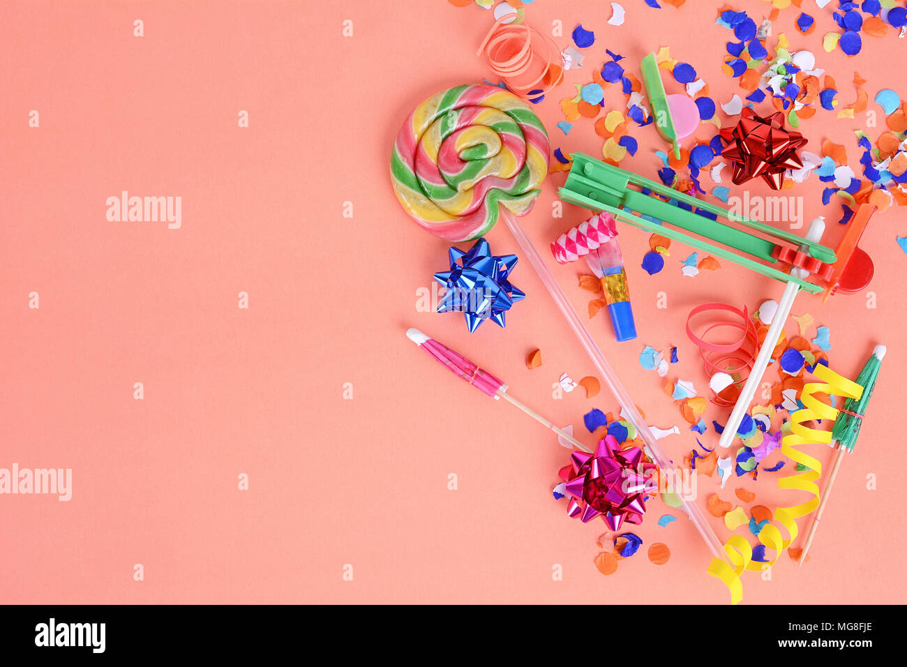 Colorful party frame with birthday objets on orange background ...